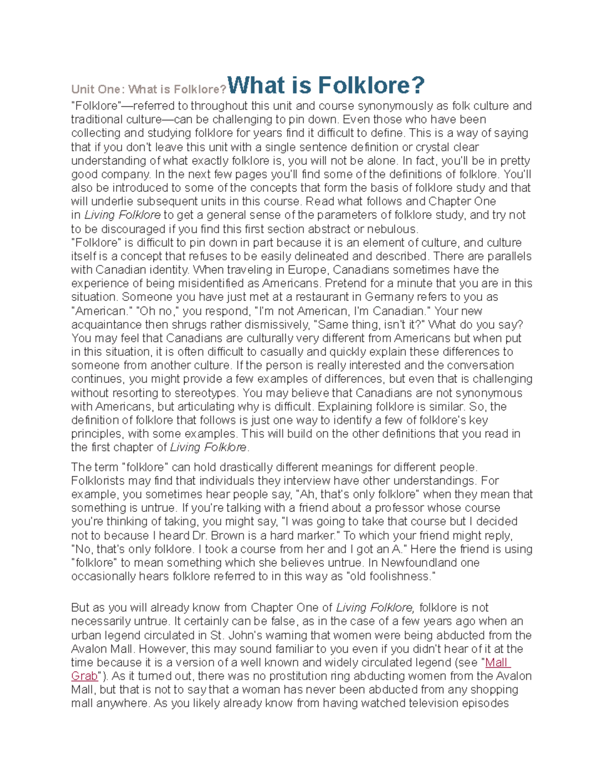 Unit 9 , 10 - Unit 9, 10 notes for exam - What is Folklore? Unit One ...