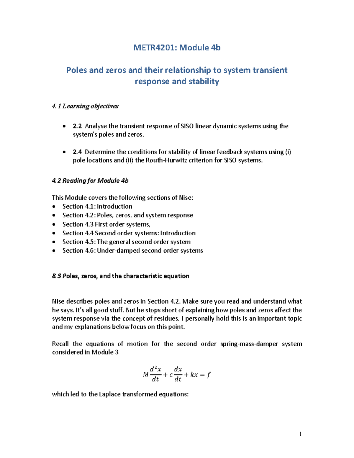 5442946 - Study Notes - METR4201: Module 4b Poles and zeros and their ...