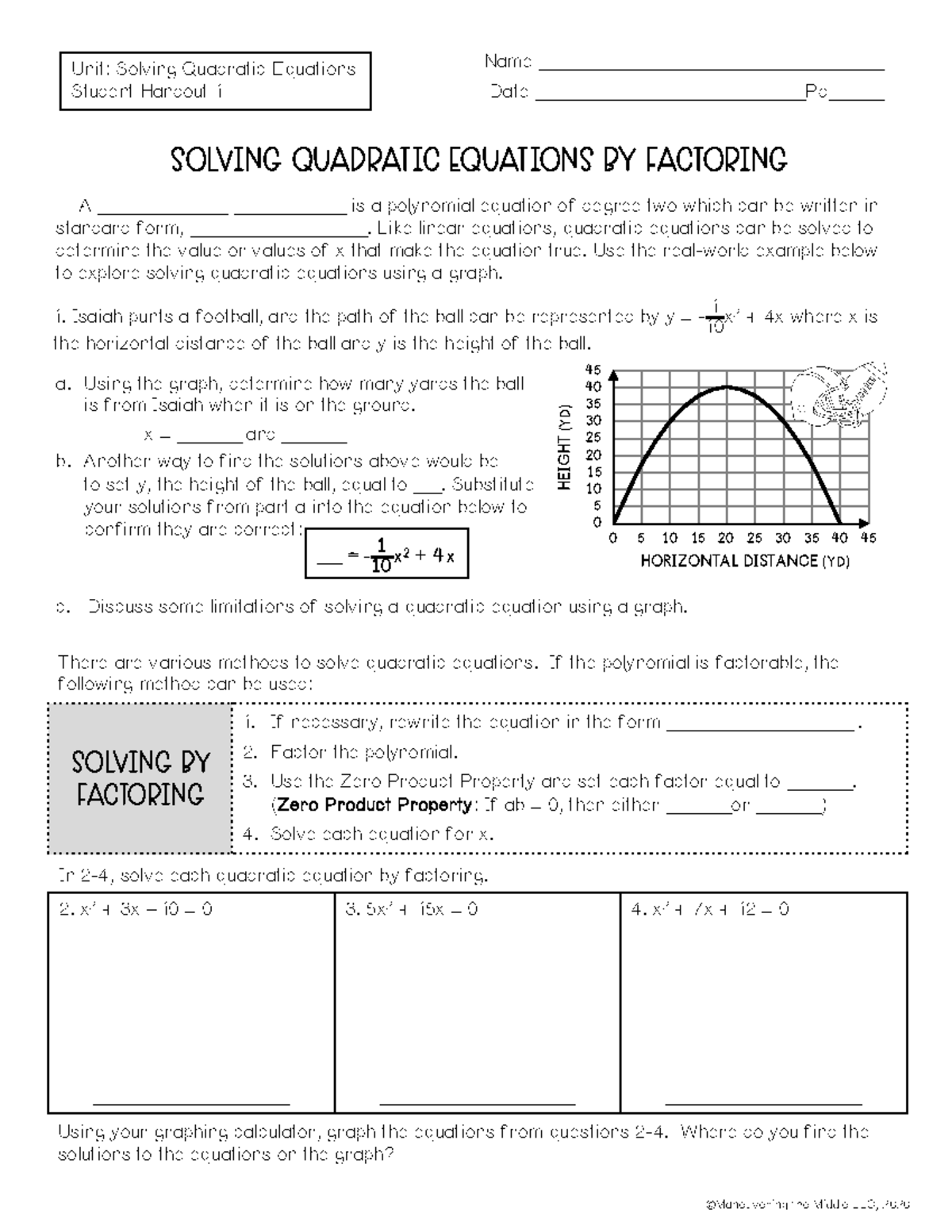 1 Notes Soliving Quadratics by Factoring - a. Using the graph ...