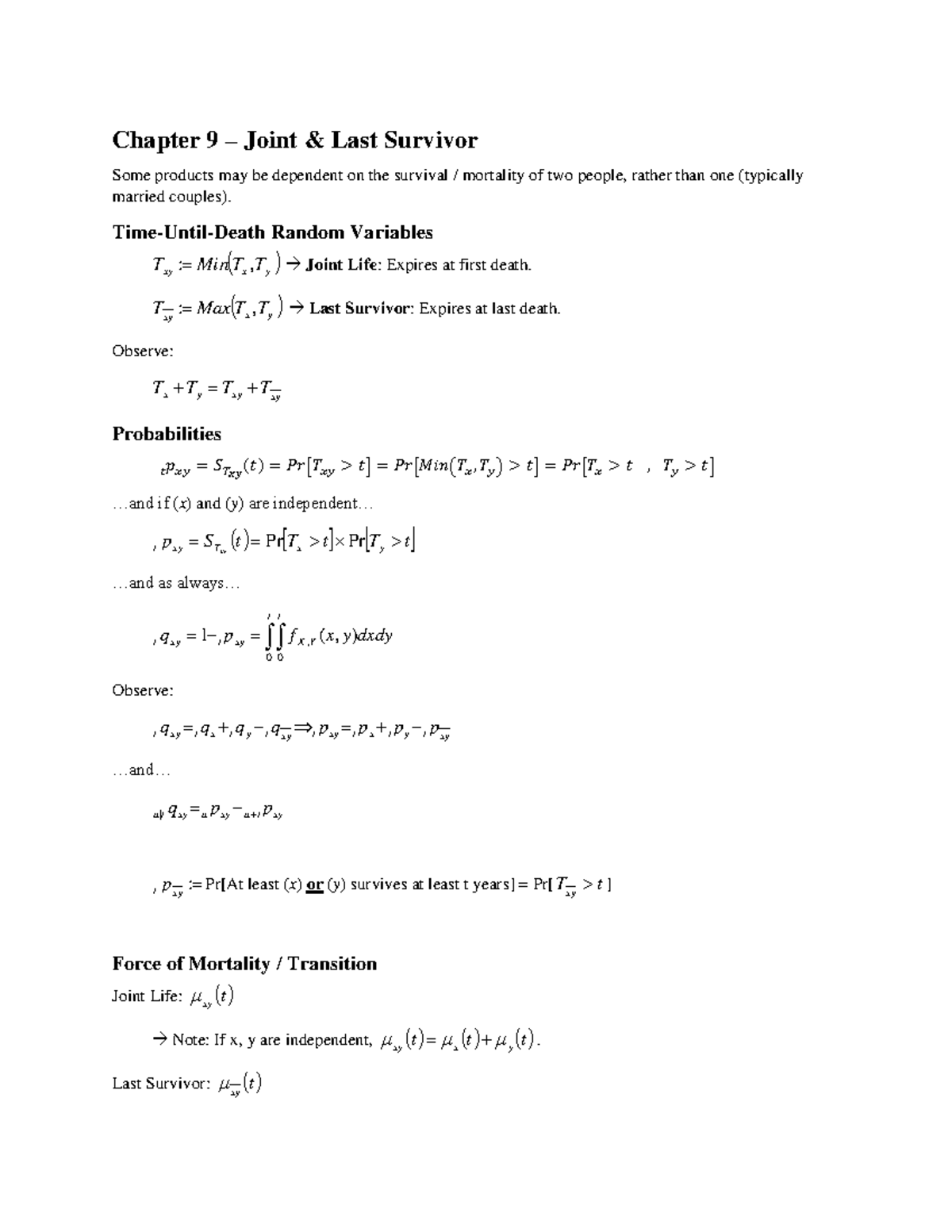 Chapter 9 Notes - Actuarial Science-life contigencies II - Chapter 9 ...