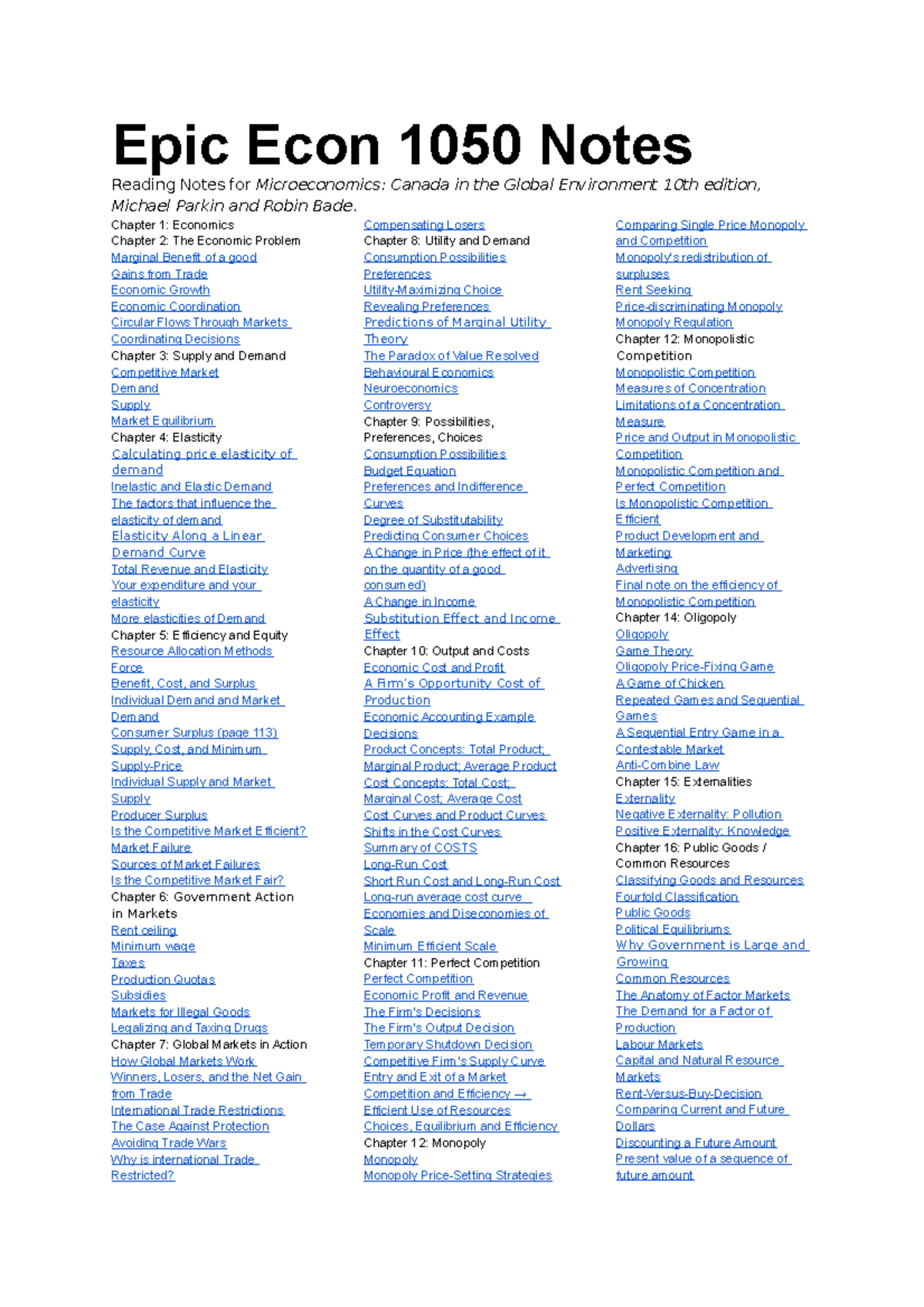 Parkin and Bade - Reading Notes - Epic Econ 1050 Notes Reading Notes ...