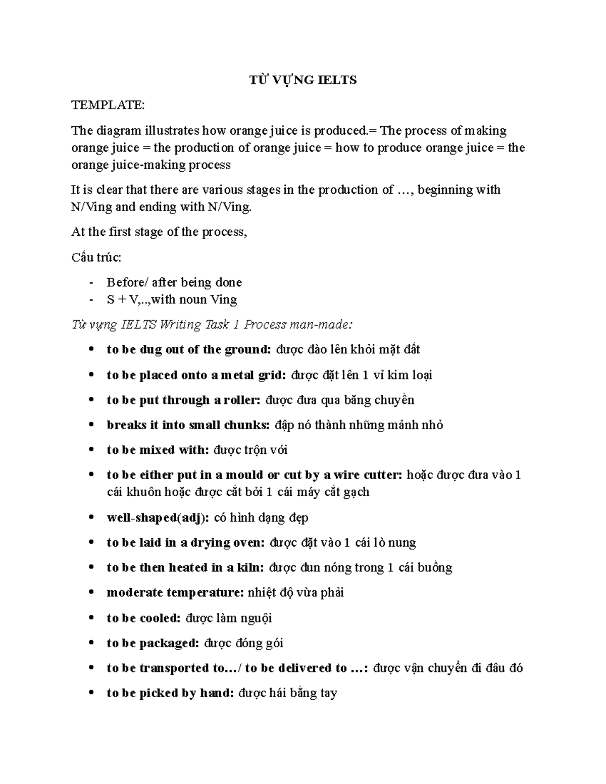 TỪ VỰNG Ielts Process - goodddd - TỪ VỰNG IELTS TEMPLATE: The diagram ...
