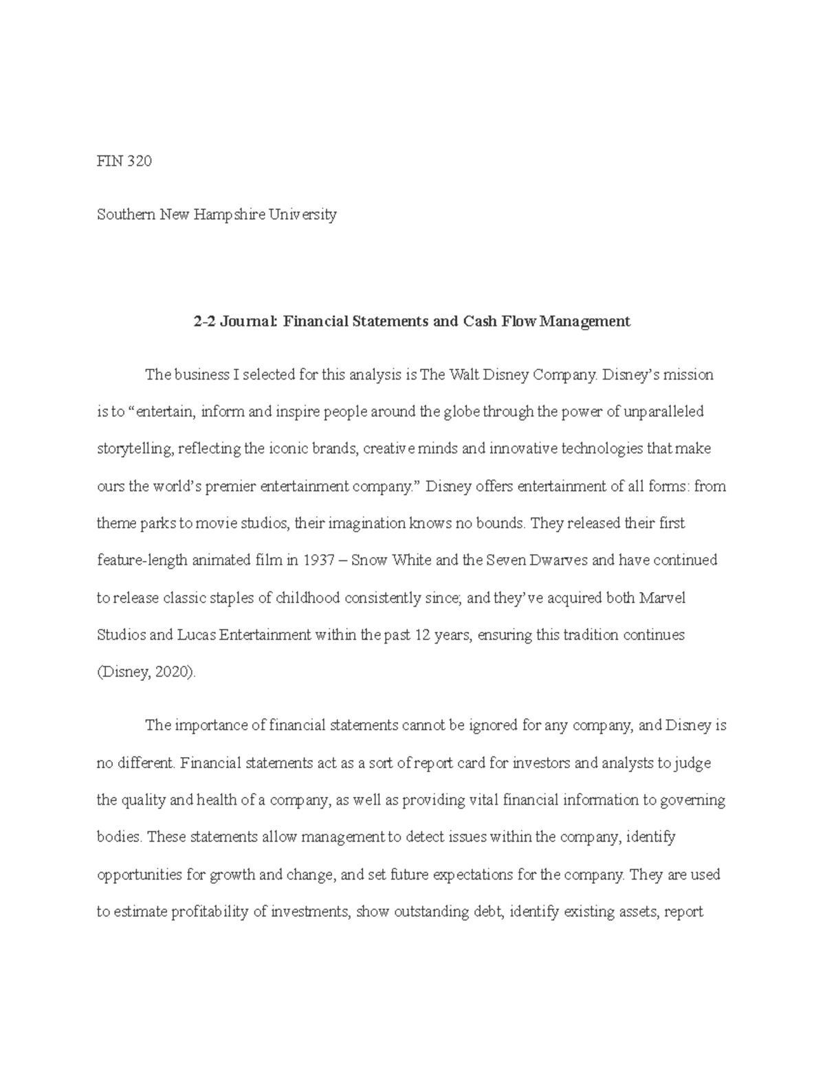 2-2 Journal - Financial Statements and Cash Flow Management - FIN 320 ...