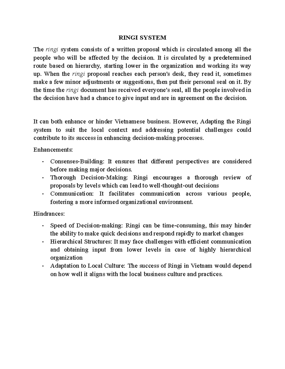 The Ringi system - RINGI SYSTEM The ringi system consists of a written ...