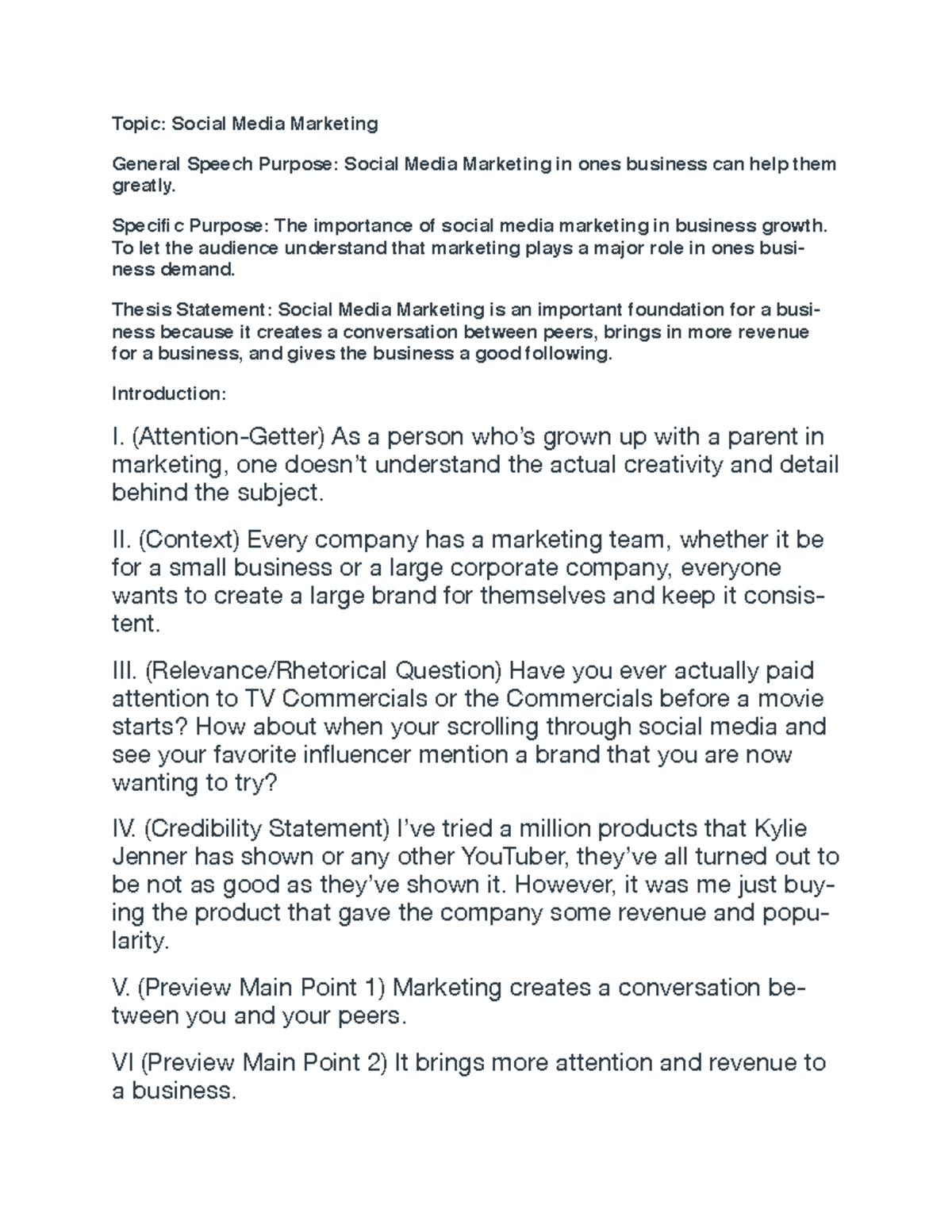 Informational Speech Outline - Topic: Social Media Marketing General ...