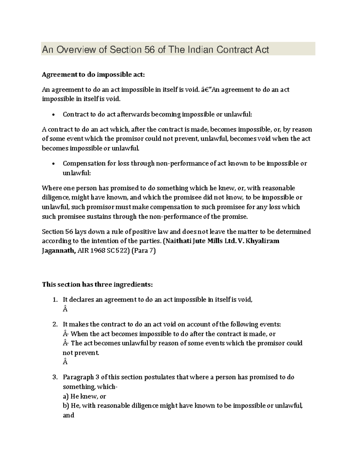 An Overview of Section 56 of The Indian Contract Act - â€”An agreement ...