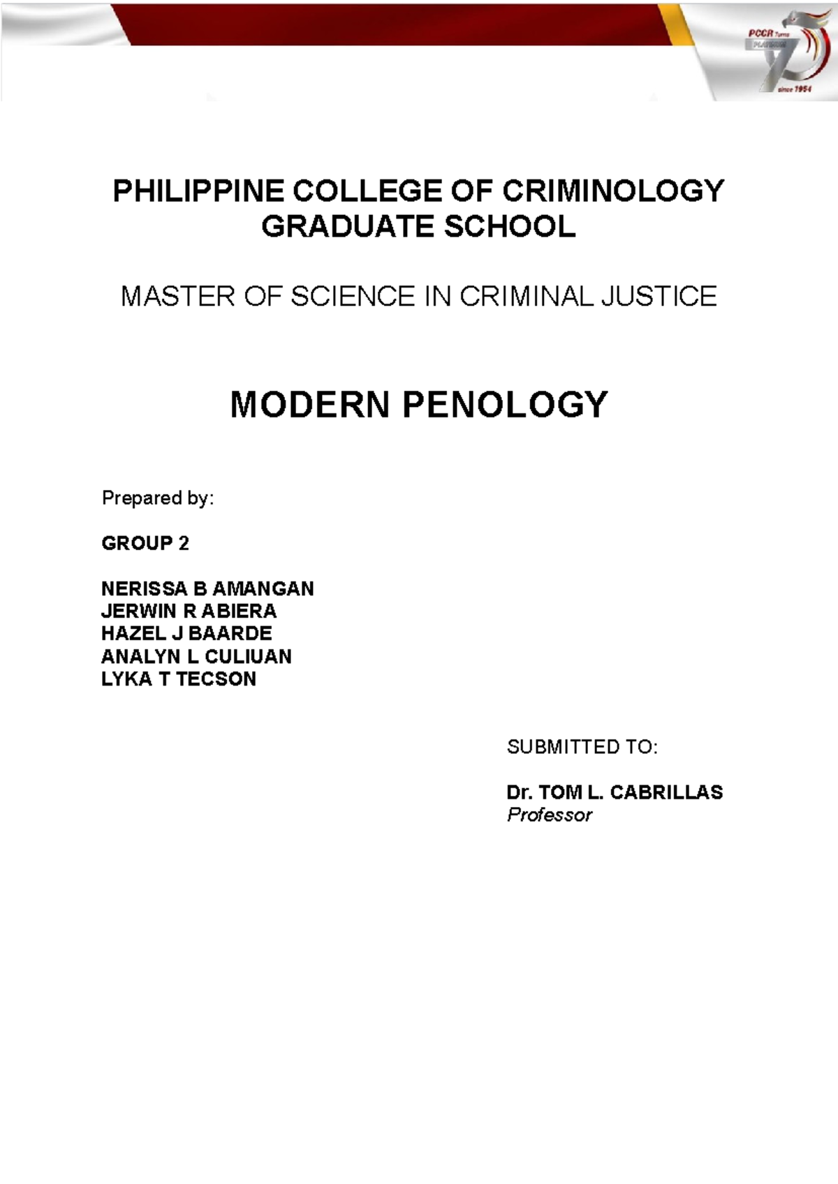 Group 2 Manuscript ON Modern Penology - PHILIPPINE COLLEGE OF ...