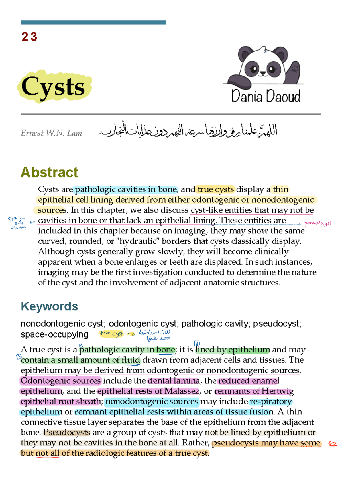 summary of cysts - 2 3 Cysts Ernest W. Lam ####### Abstract Cysts are ...