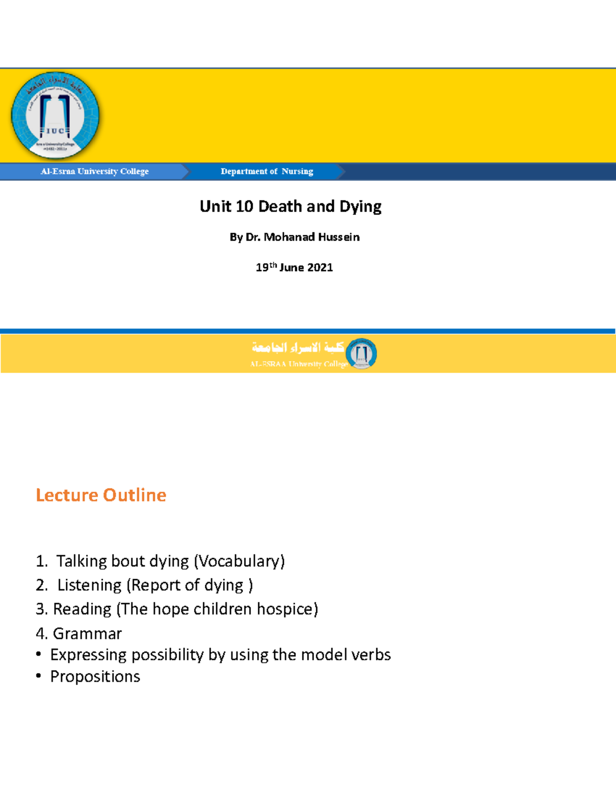 Unit 10 Death and Dying - Computer science - Unit 10 Death and Dying ...