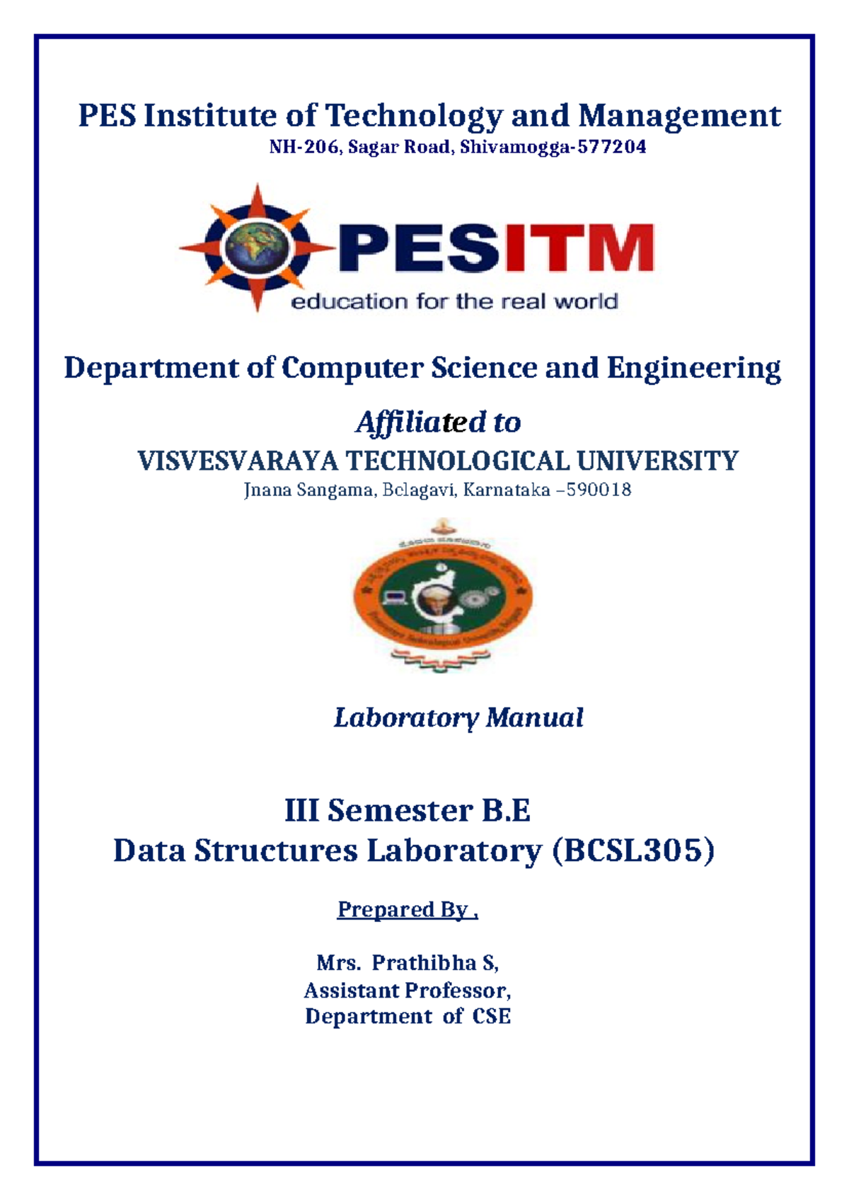 22 BCSL305 DS Lab Manual - PES Institute of Technology and Management NH-206, Sagar Road, - Studocu