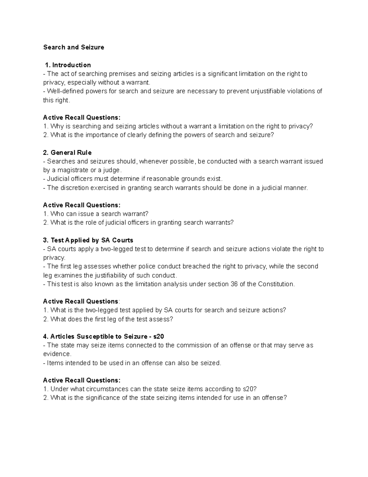 Search and Seizure - Notes - Search and Seizure 1. Introduction The act ...