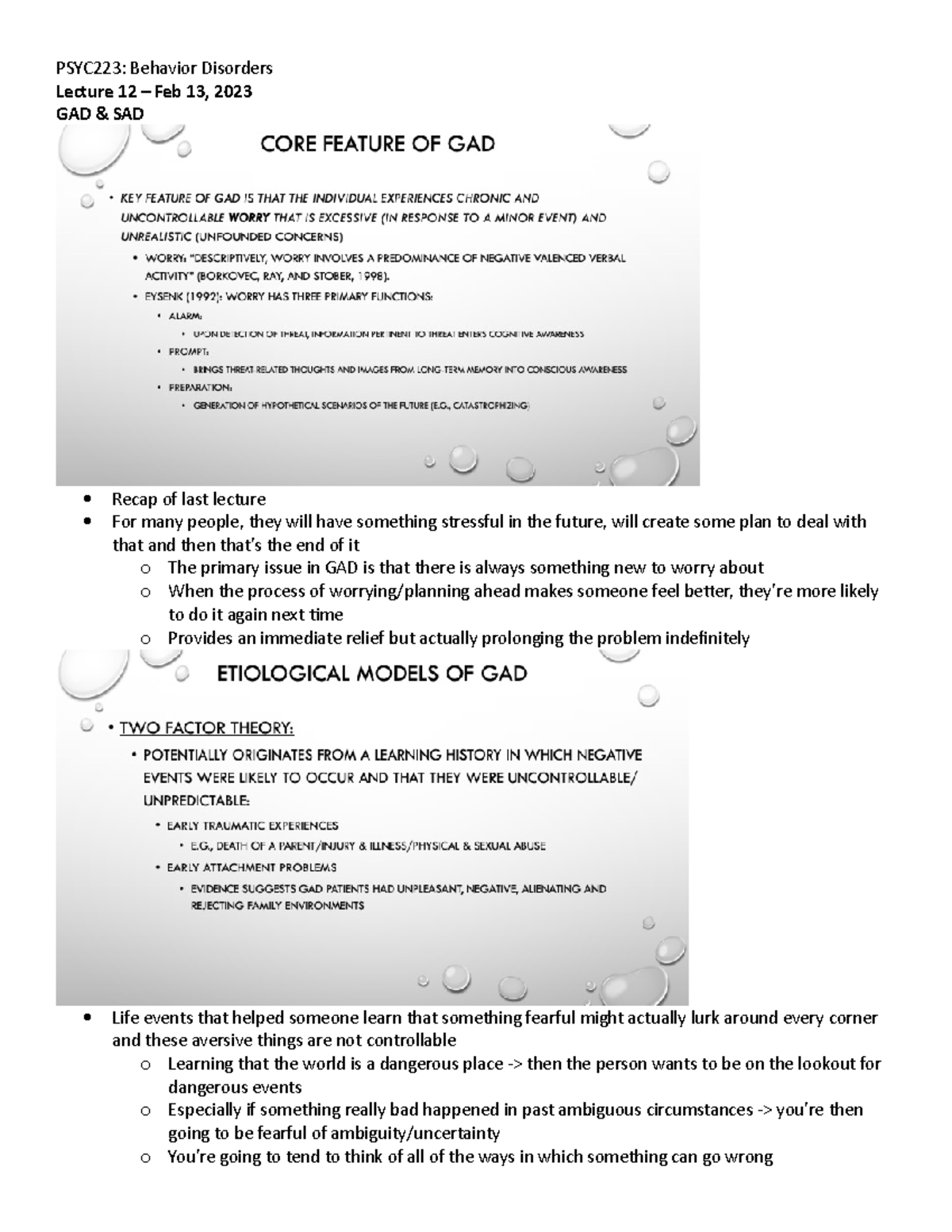 Lecture 12 2 - PSYC223: Behavior Disorders Lecture 12 – Feb 13, 2023 ...