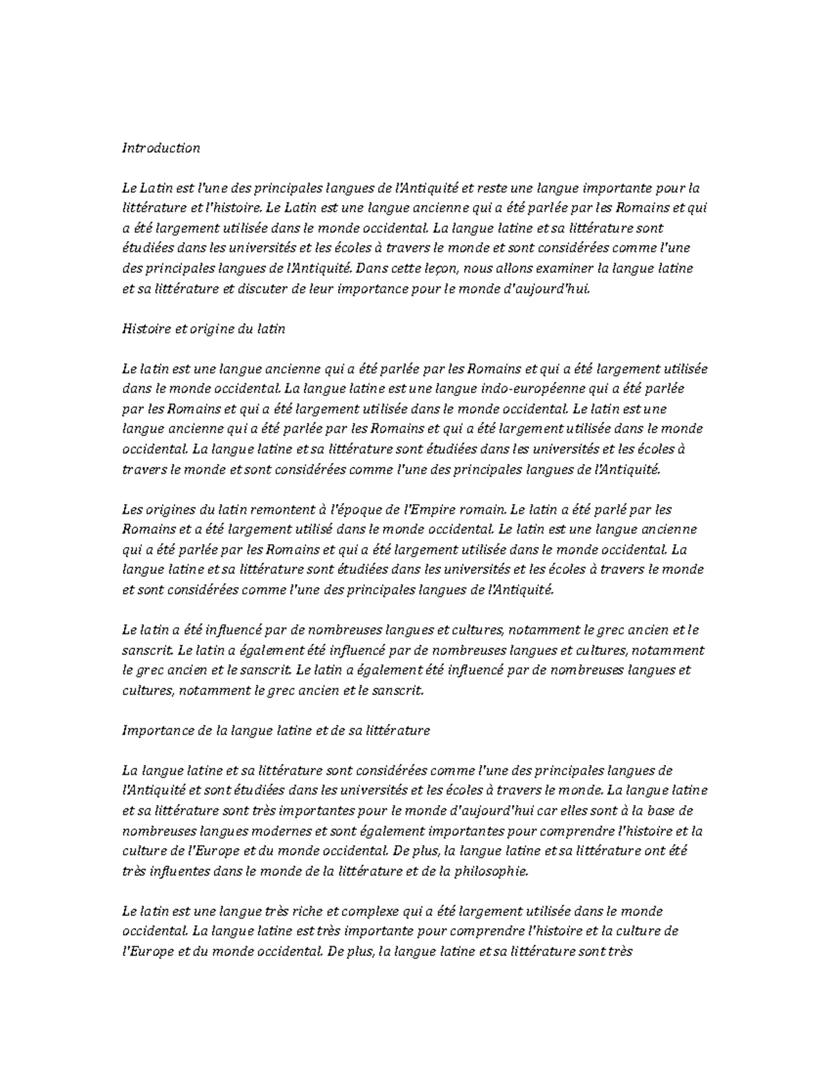 Latin Language and Literature Study Notes - Introduction Le Latin est l ...