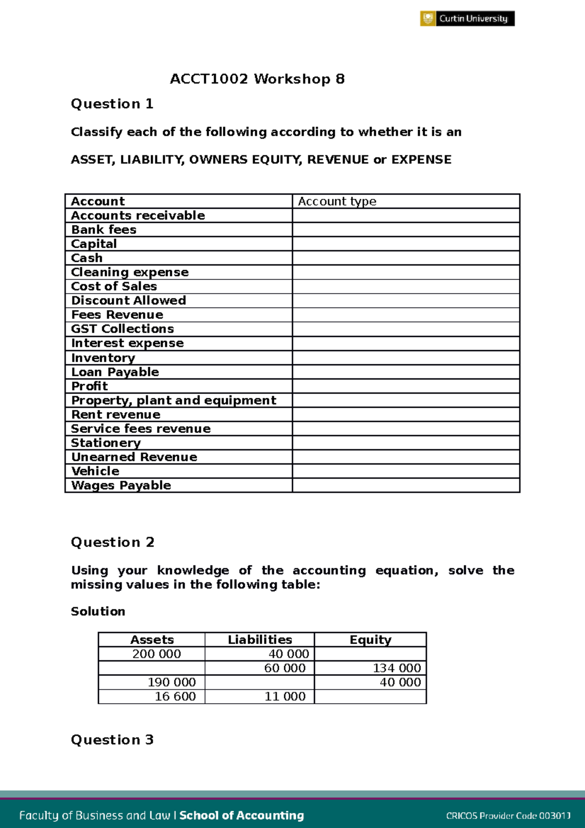 ACCT1002 M8 Workshop Questions - ACCT1002 Workshop 8 Question 1 ...