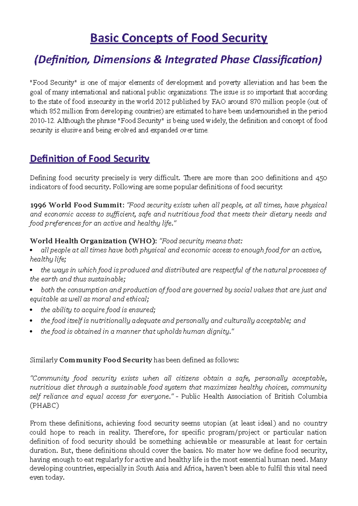 Basic Concepts of Food Security - Basic Concepts of Food Security ...