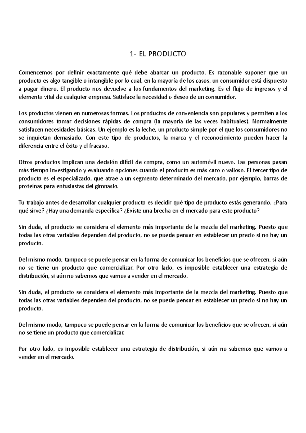 Unidad 5 - EL PRODUCTO - 1- EL PRODUCTO Comencemos por definir ...