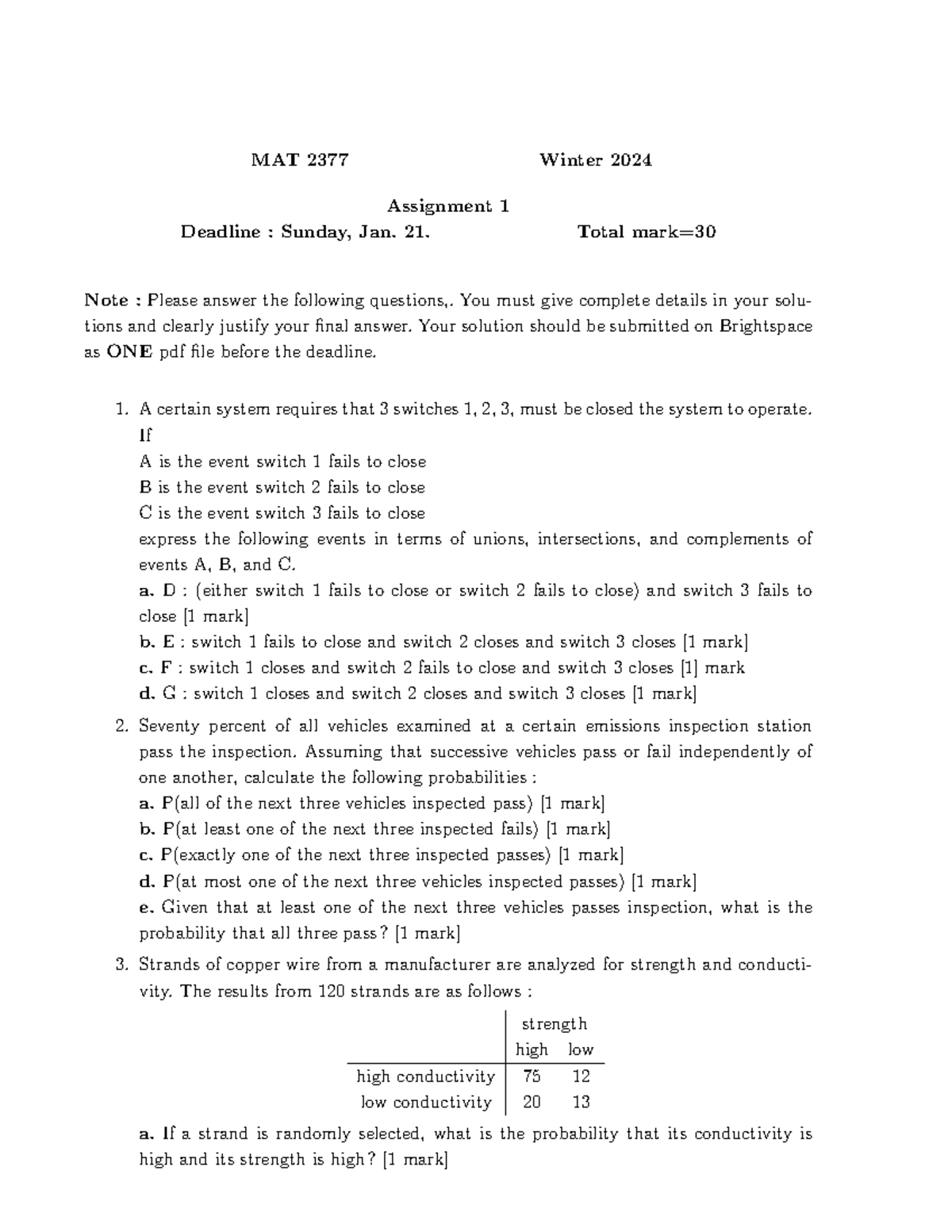 Assignment 1-2377-w24 - MAT 2377 Winter 2024 Assignment 1 Deadline ...