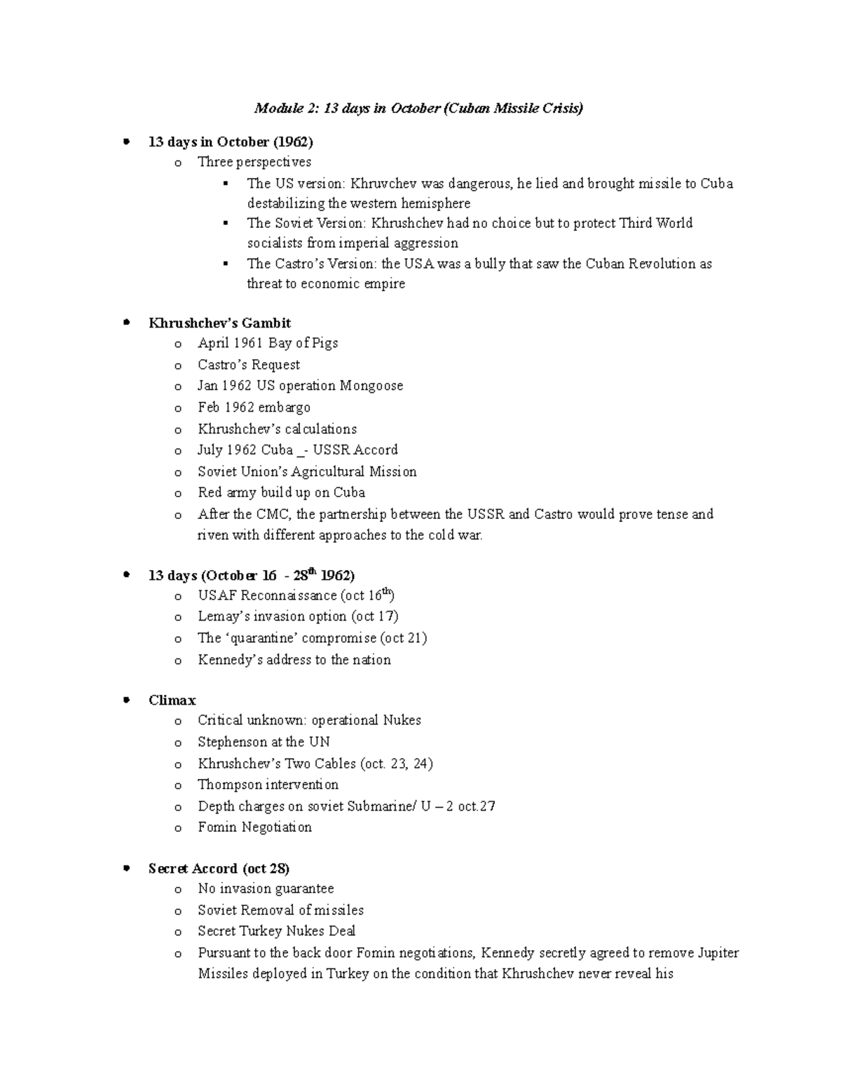 Module 2 (unit 6) - Module 2: 13 days in October (Cuban Missile Crisis) 13 days in October (1962 ...