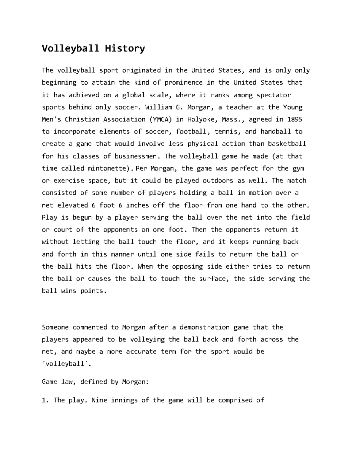 Volleyball History - Lecture notes 20,29-31 - Volleyball History The ...