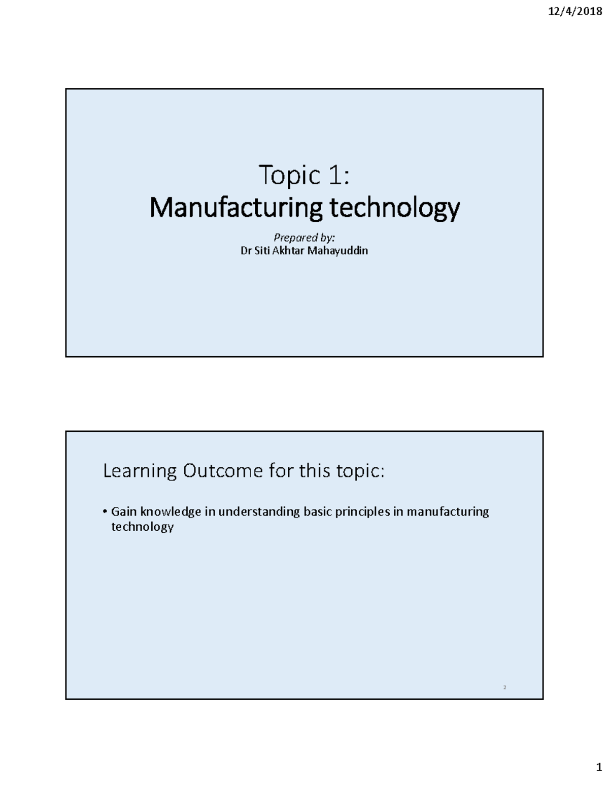1 2018 2 BCT554 Topic 1 - Introduction to Manufacturing technology ...