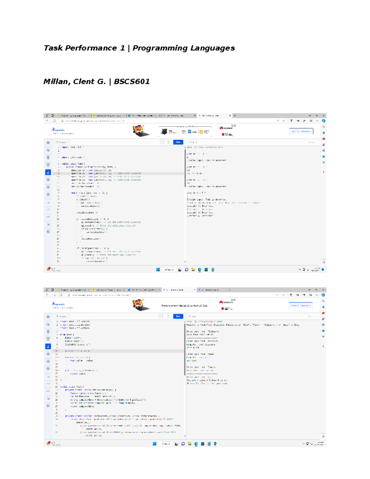 Task Performance 1 - Millan - BS in Computer Science - Task Performance 1 | Programming ...