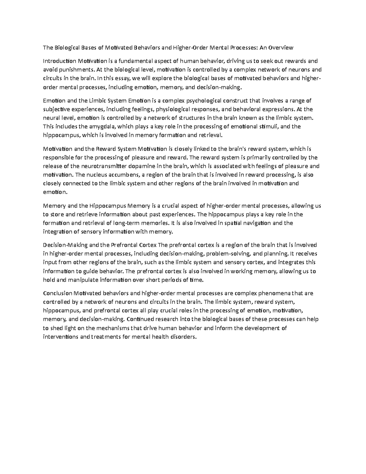 The Biological Bases of Motivated Behaviors and Higher - At the ...