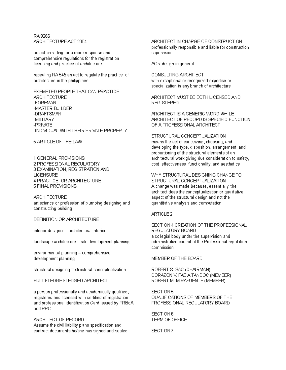 RA 9266 PP2 Reviewer - ra 9266 - RA 9266 ARCHITECTURE ACT 2004 an act ...