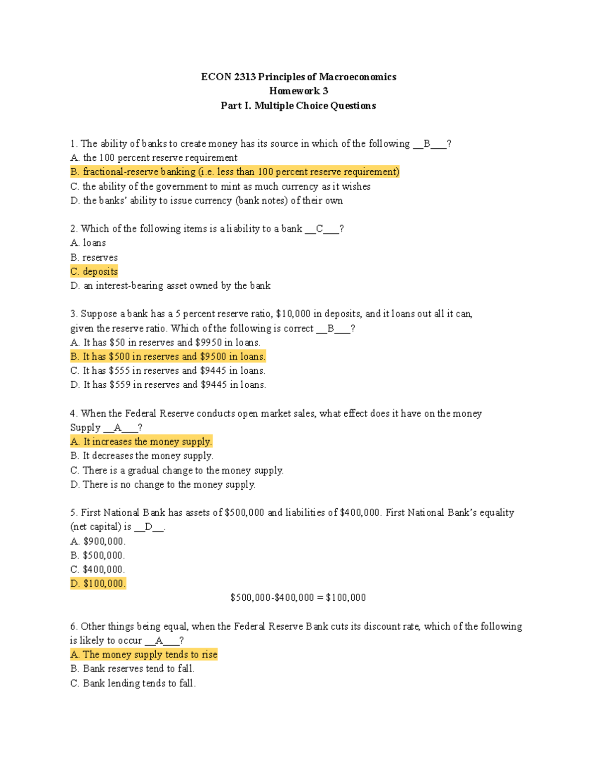 Macro Econ HW 3 - homework for 3rd chapter - ECON 2313 Principles of ...