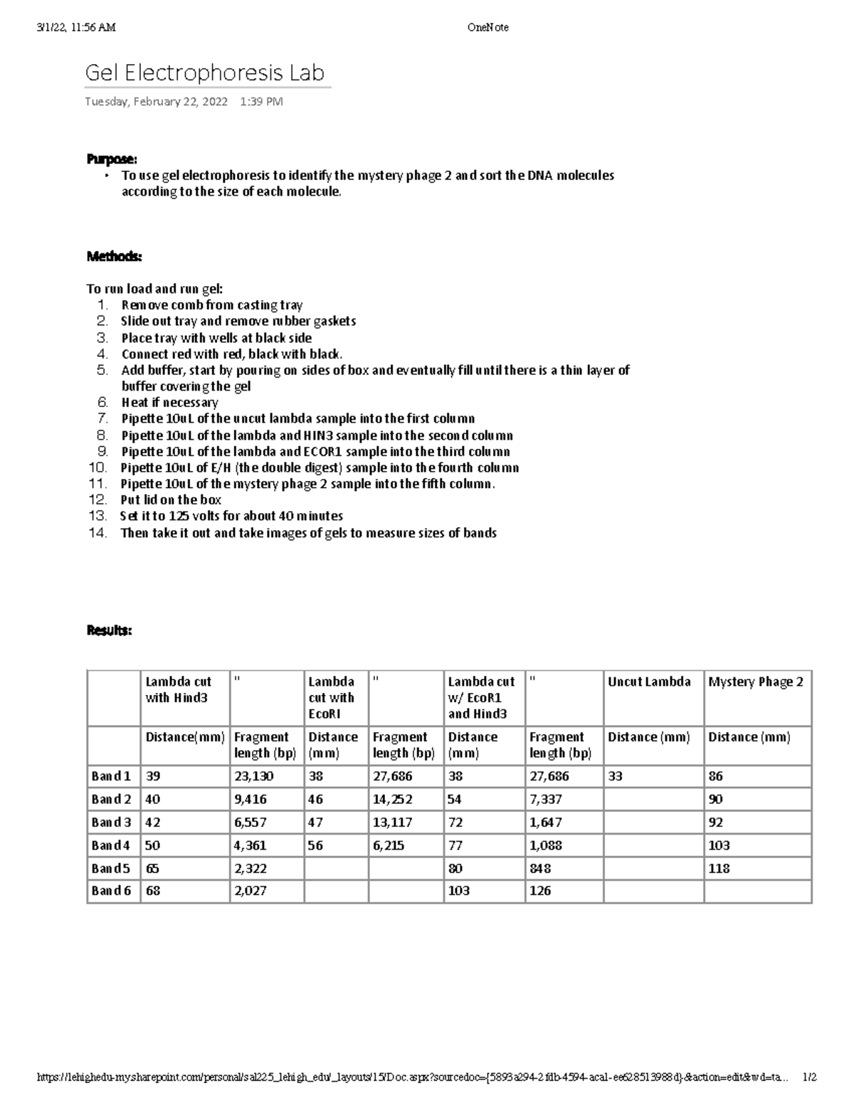 Gel lab week 5 - gel lab writeup for bio 1 lab - 3/1/22, 11:56 AM ...
