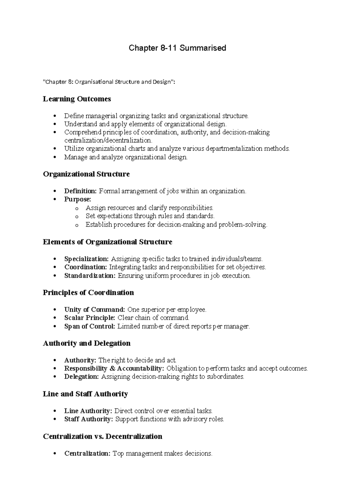 Chapter 8 -11 summarised - Chapter 8-11 Summarised "Chapter 8 ...