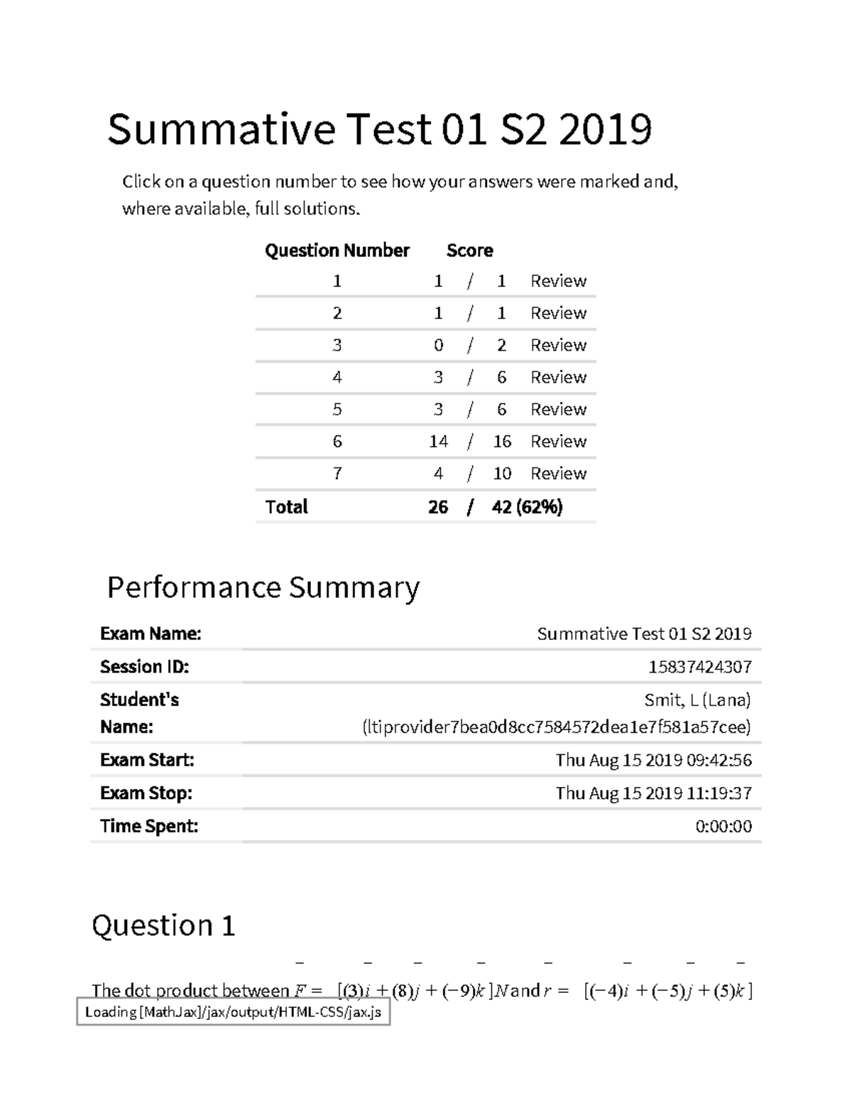 Summative test - Question Number Score 1 1 / 1 Review 2 1 / 1 Review 3 ...