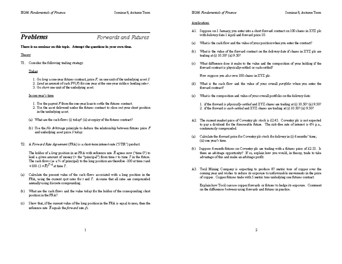 IB266 seminar 8 Qs - dfasdfasdfadsfs - IB266 Fundamentals of Finance ...