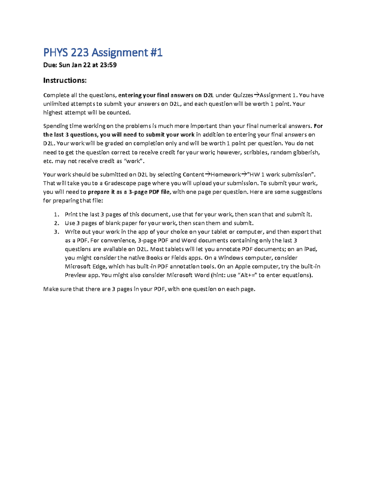 Homework Assignment 1 - PHYS 223 Assignment Due: Sun Jan 22 at 23 ...
