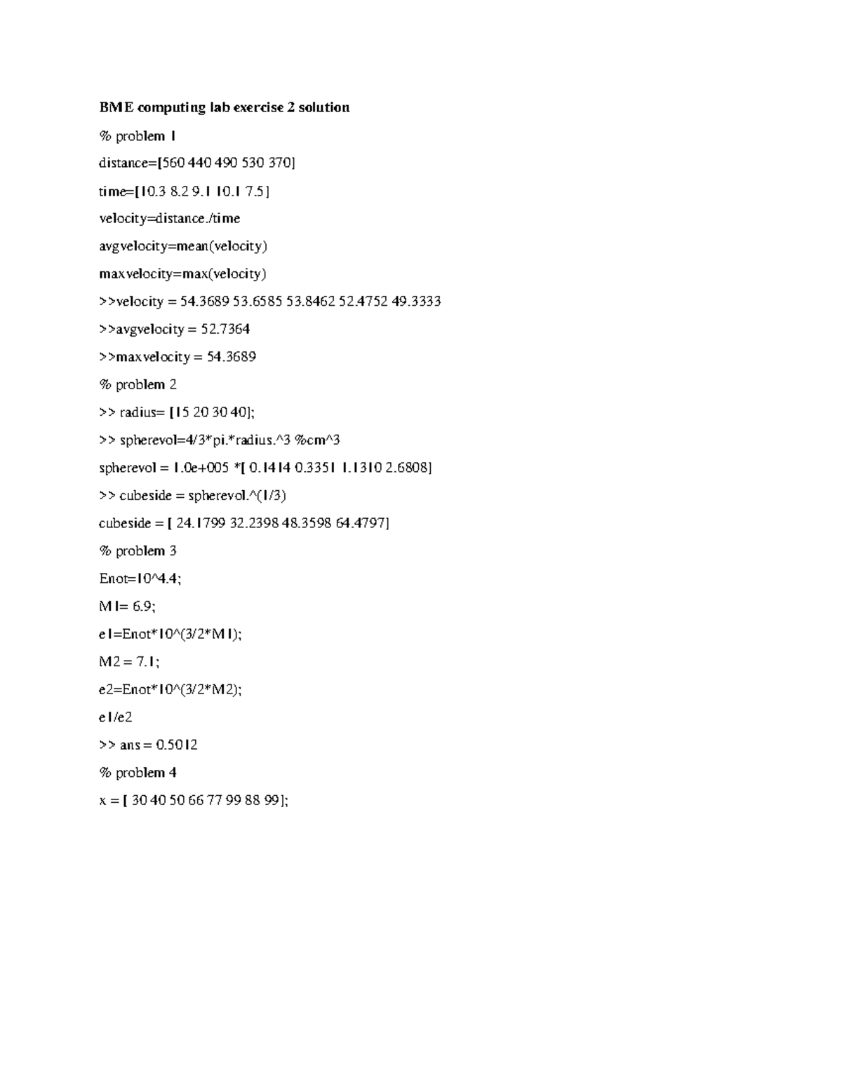 Lab Exercise 2 Solution Bme Computing Lab Exercise 2 Solution Problem 1 Distance [560 440