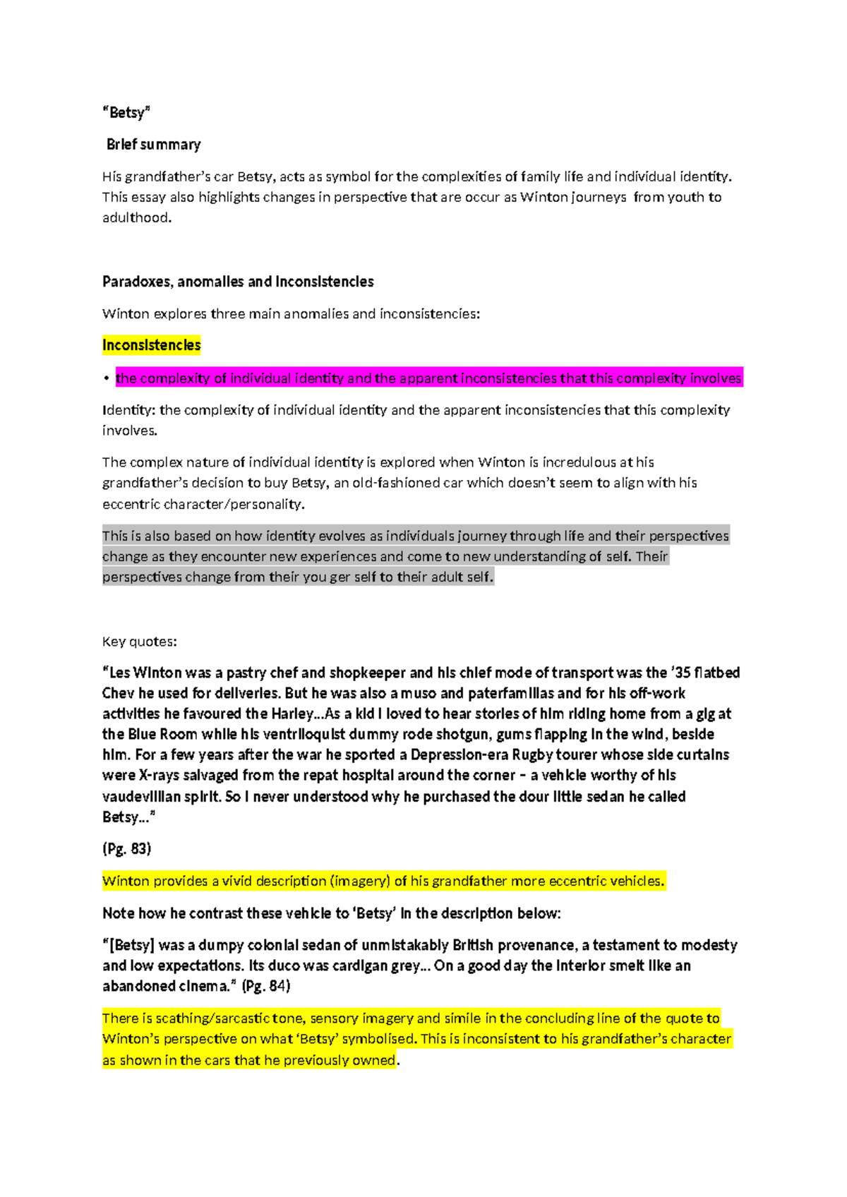 Betsy -notes - “Betsy” Brief summary His grandfather’s car Betsy, acts ...