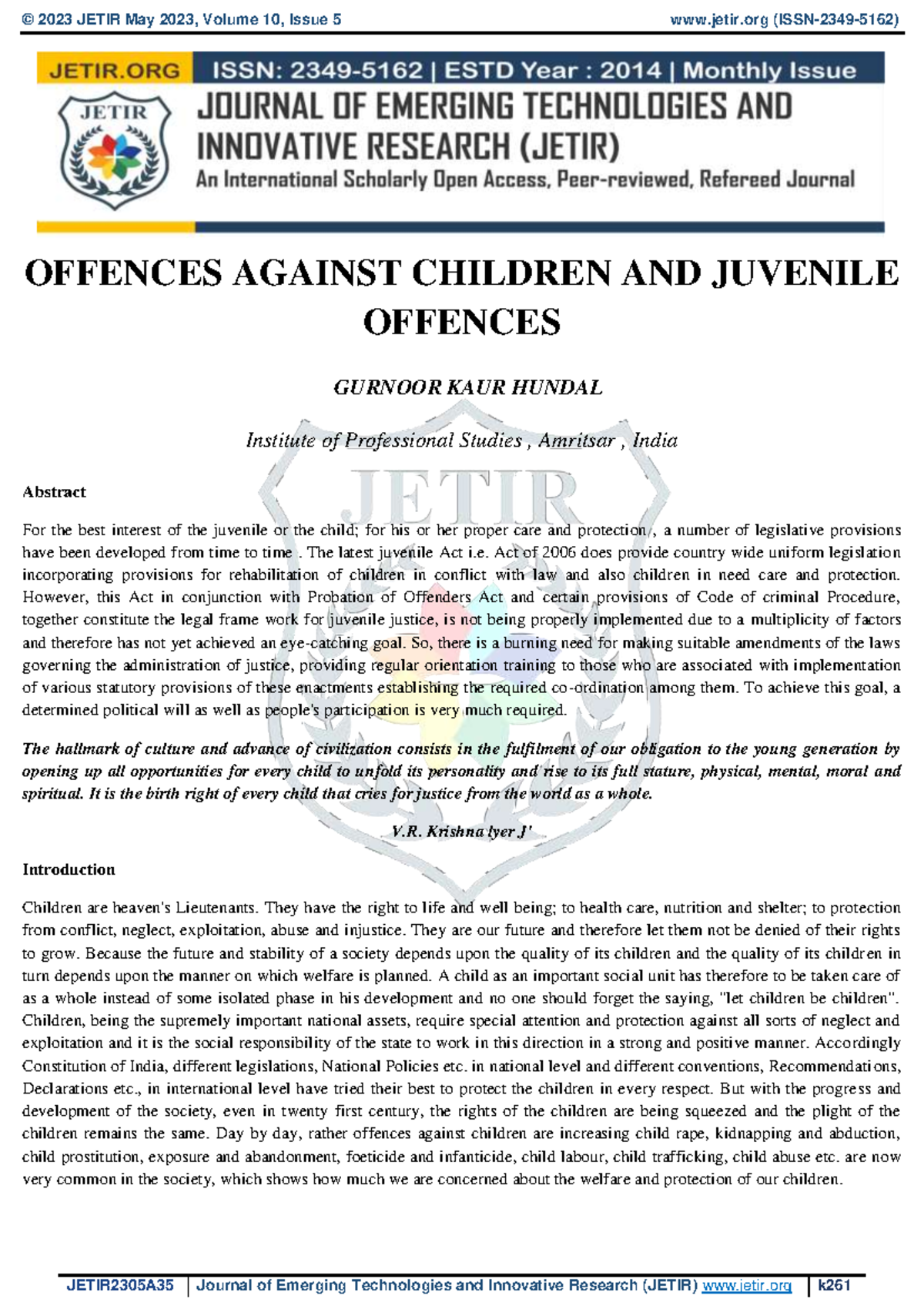 Jetir 2305A35 - Offences against child and juvenile justice offences ...