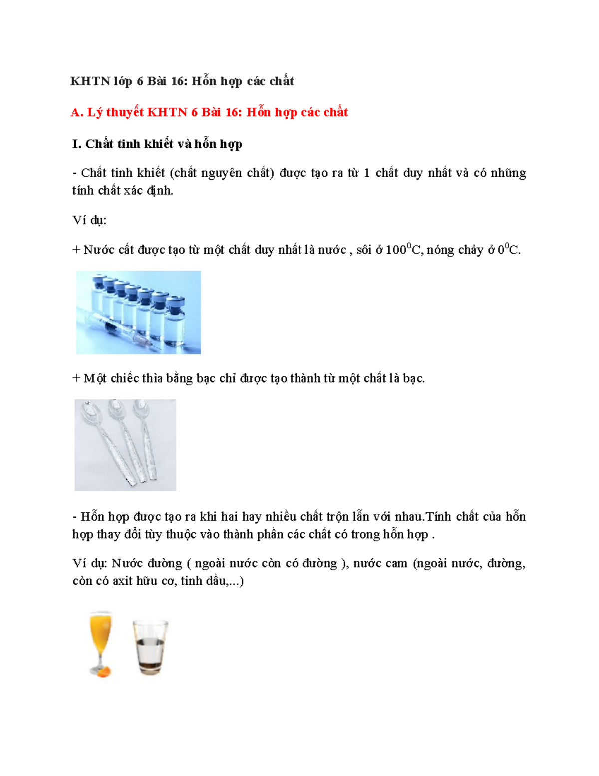 LT+TN bài 16-19 - Bài tập - KHTN lớp 6 Bài 16: Hỗn hợp các chất A. Lý ...