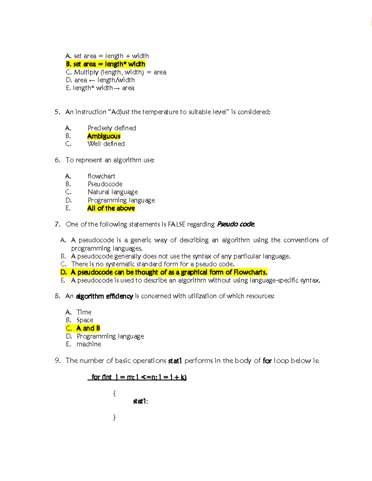 2-Algorithms Quiz Solutions - 2 | P a g e Chapter 1 & 2 Revision Eng ...