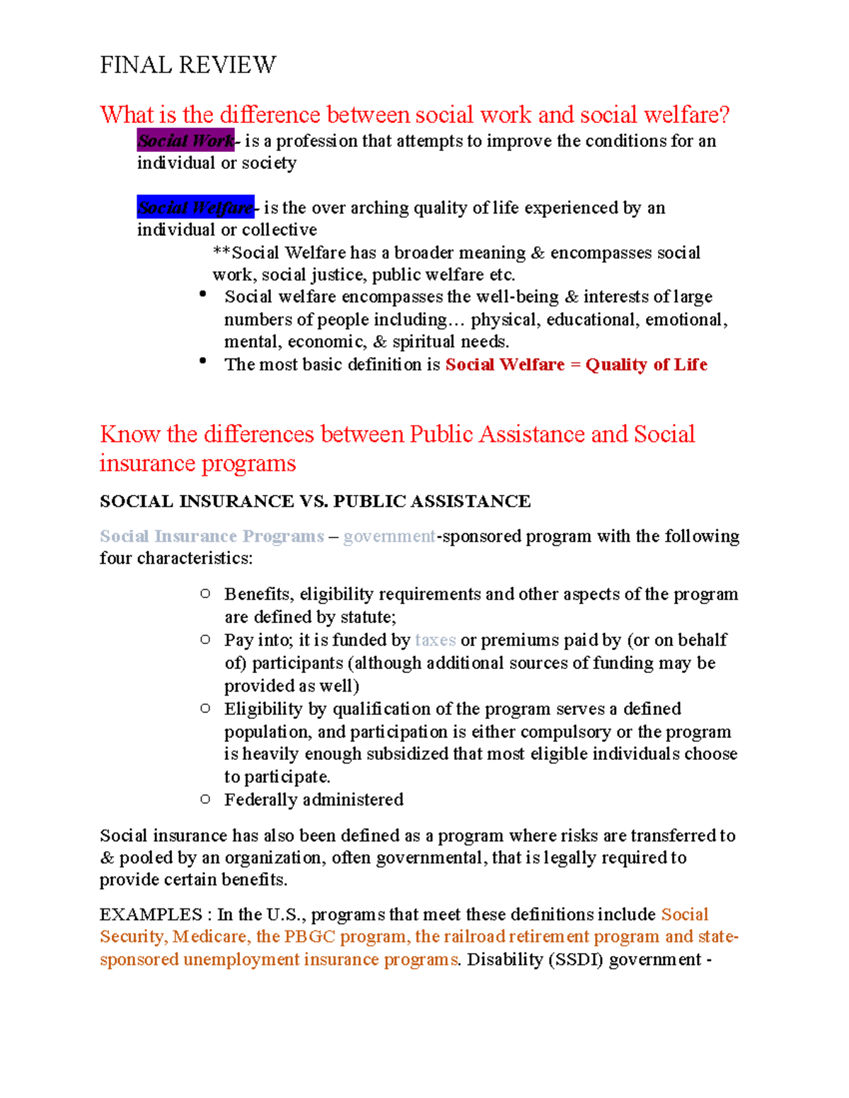 Final Test Review - What is the difference between social work and ...