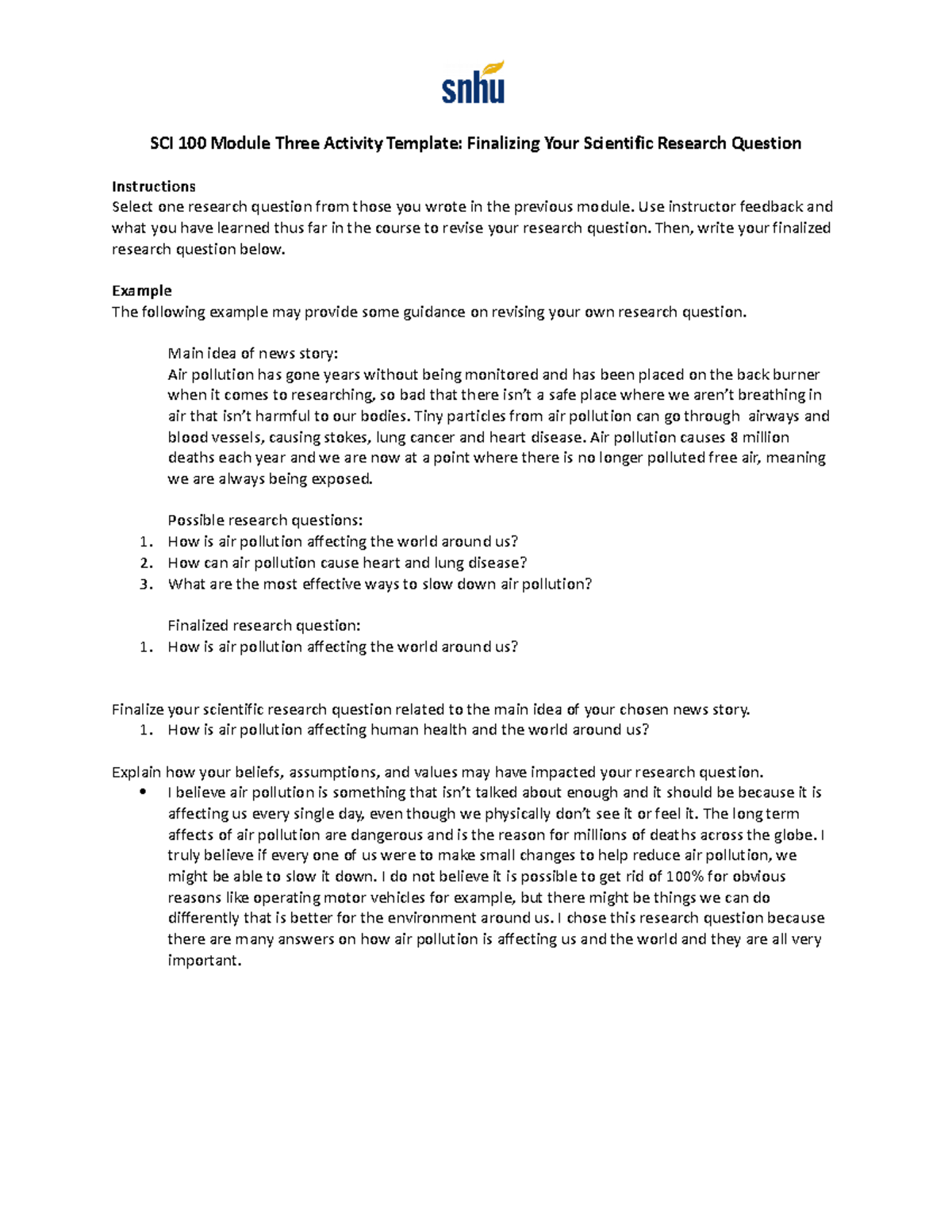 SCI 100 Module Three Activity - SCI 100 - SNHU - Studocu