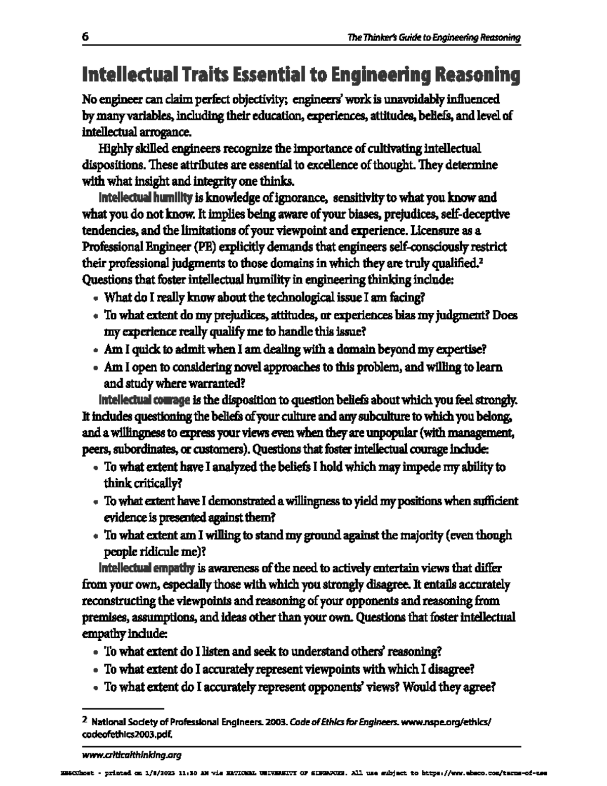 Week 2 Intellectual Traits Essential to Engineering Reasoning - ES2631 - NUS - Studocu