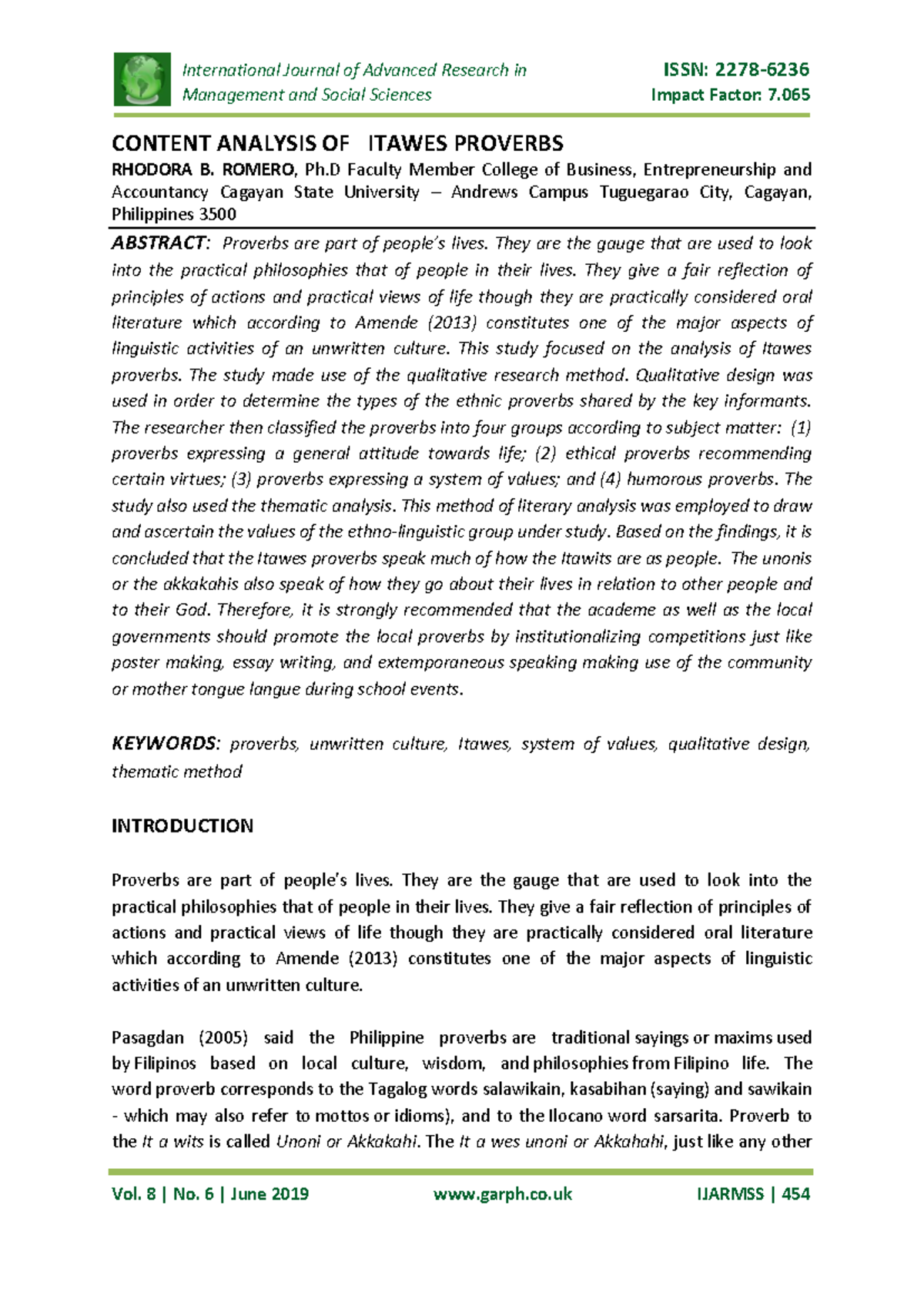 G-2644 - Management and Social Sciences Impact Factor: 7. CONTENT ...