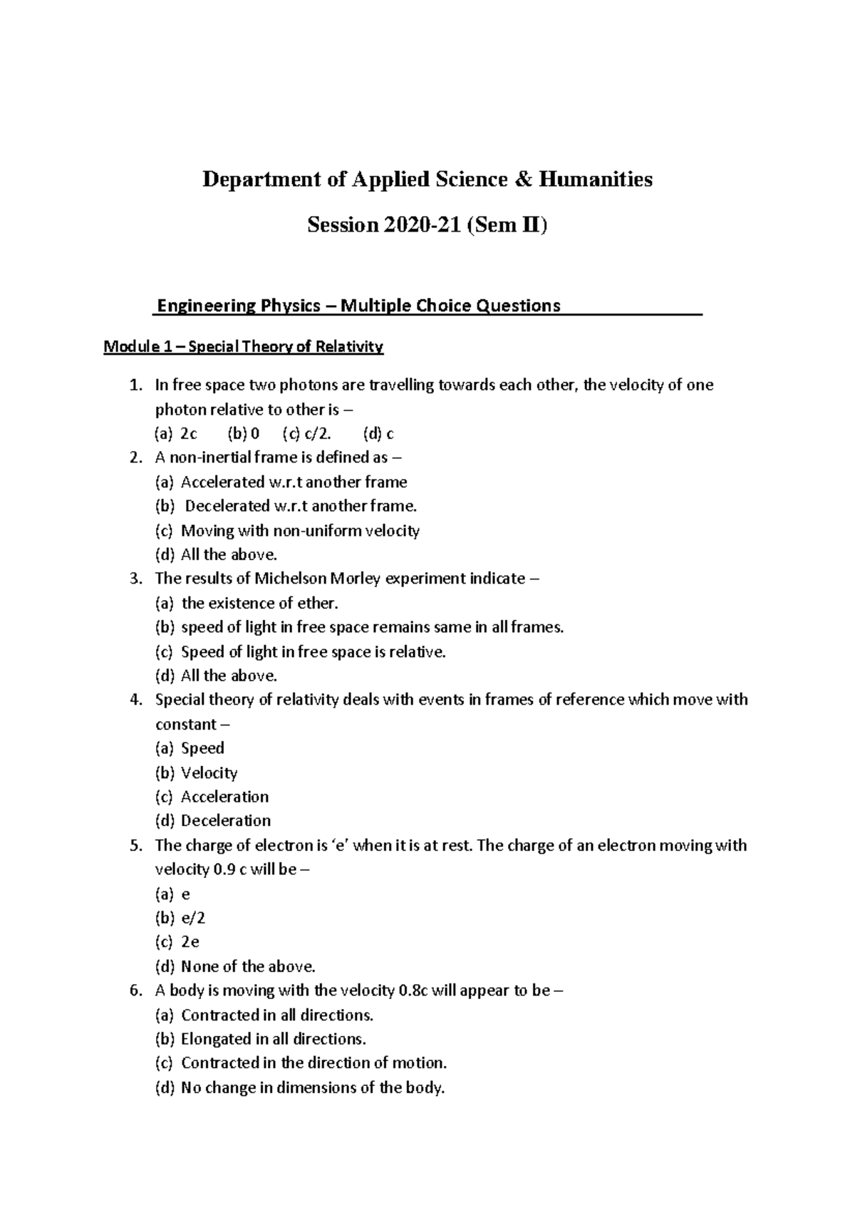 MCQs Physics-1 questions - In free space two photons are travelling ...