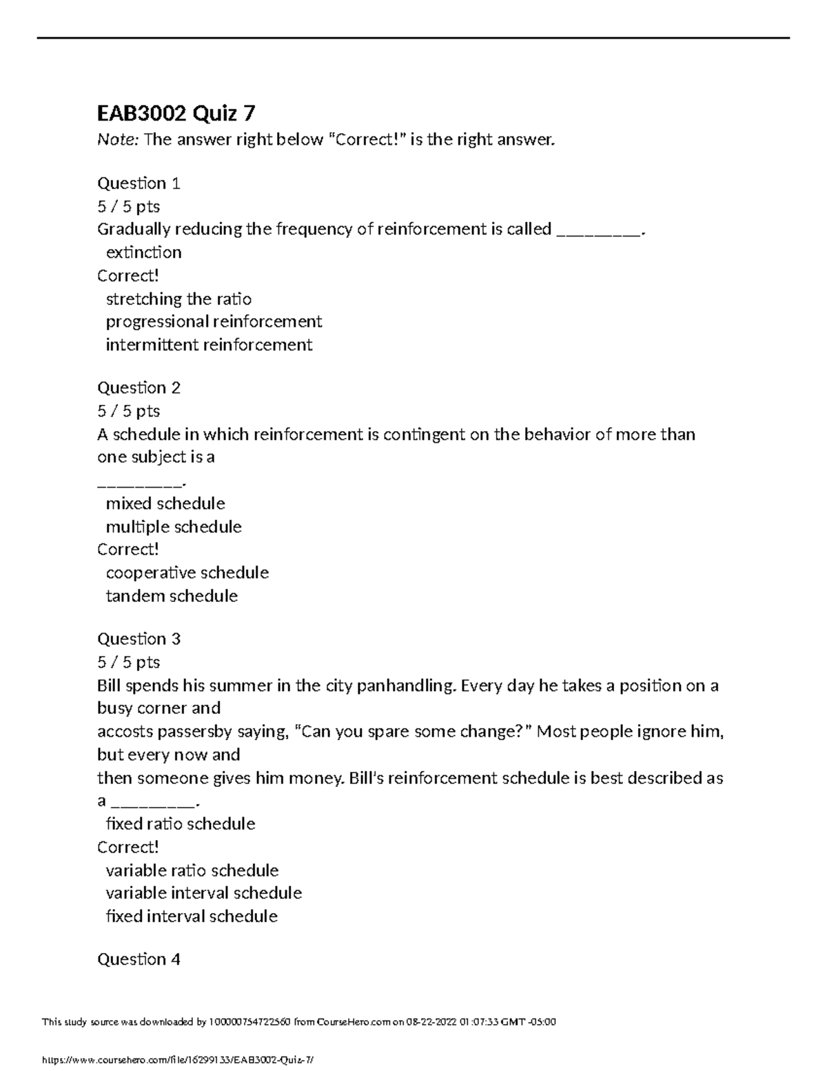 EAB 3002 Quiz 7 - EAB 3002 Quiz 7 - EAB3002 Quiz 7 Note: The answer right below “Correct!” is ...