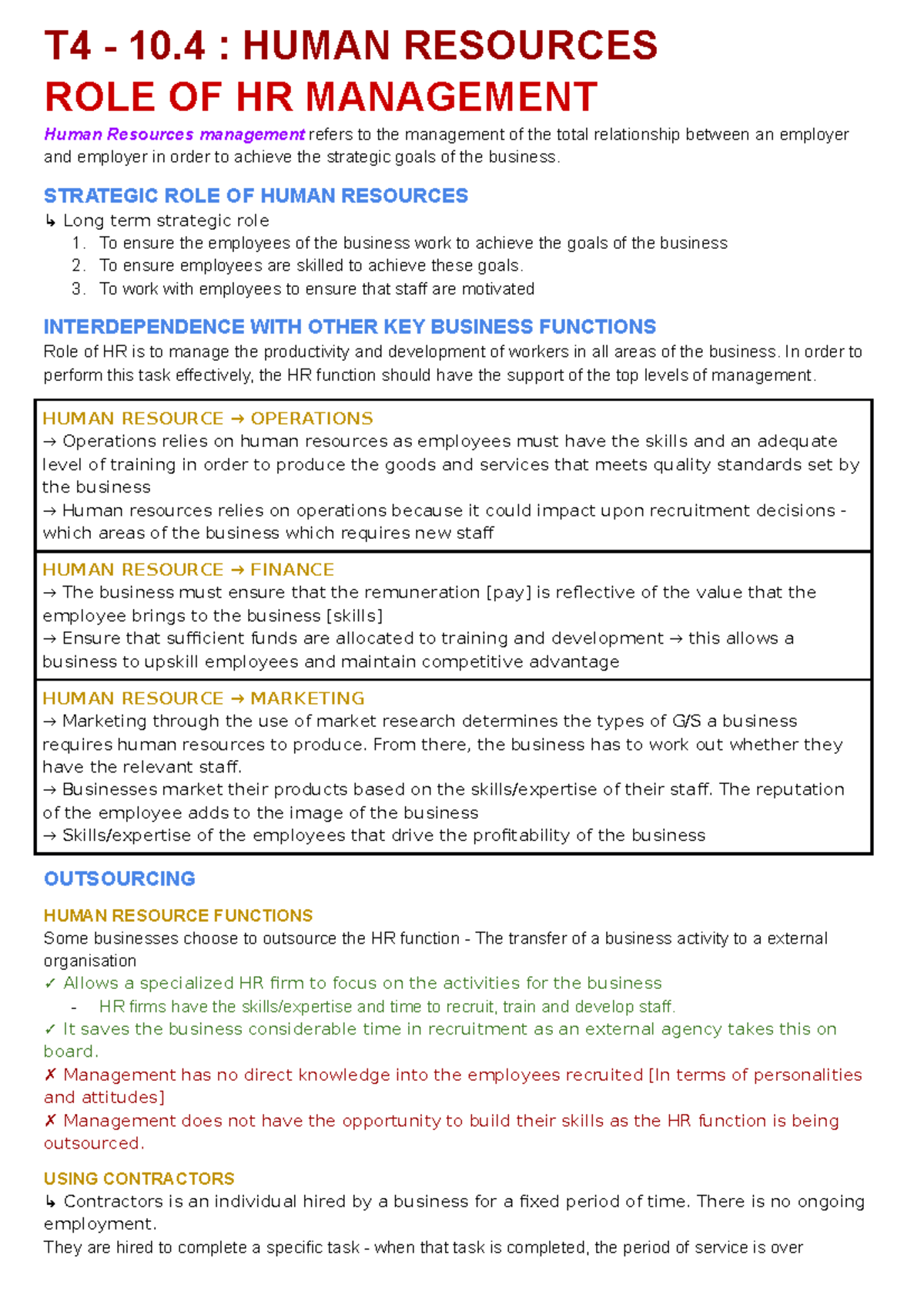 T4 Human Resources- Business Notes - T4 - 10 : HUMAN RESOURCES ROLE OF ...