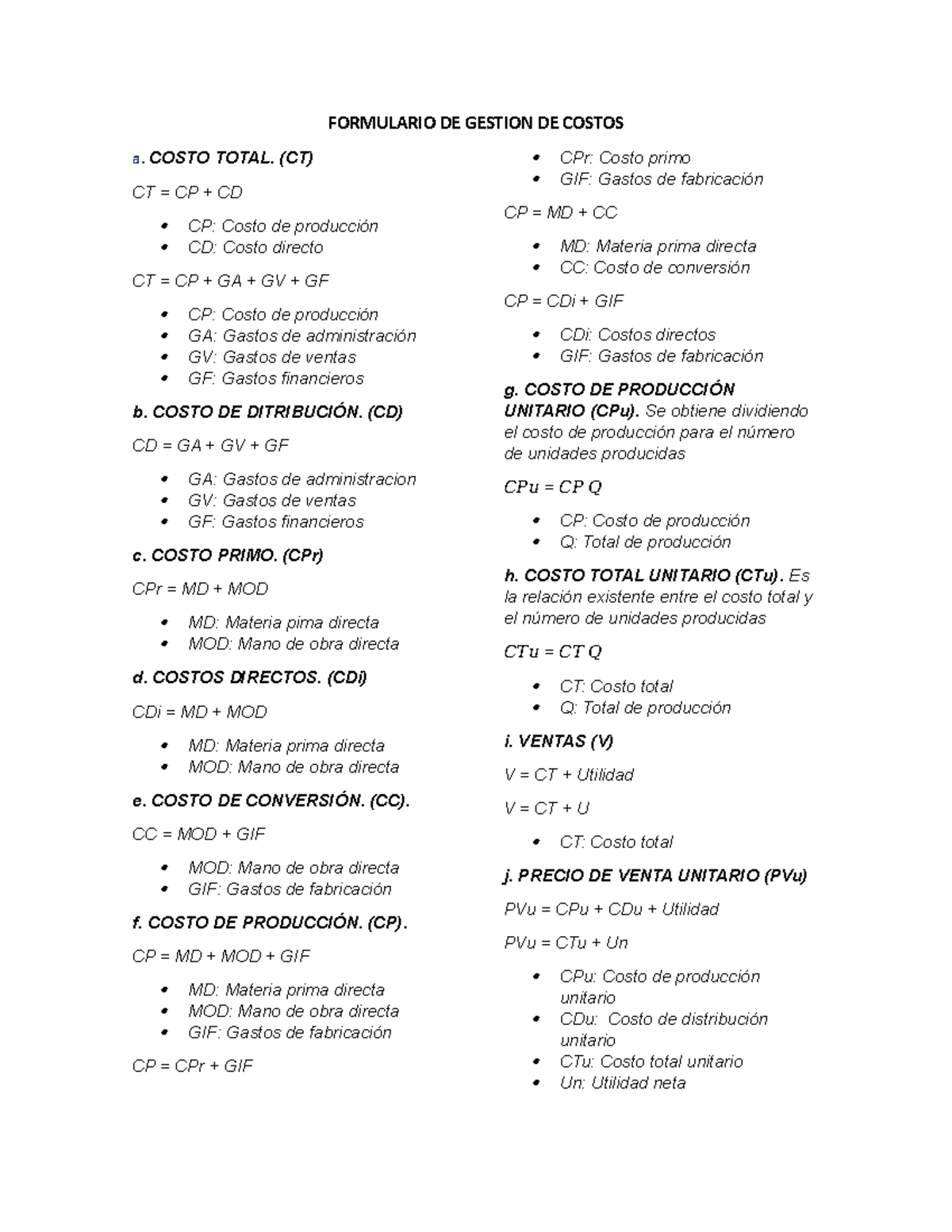 Formulario 2 DE Gestion DE Costos - FORMULARIO DE GESTION DE COSTOS a ...