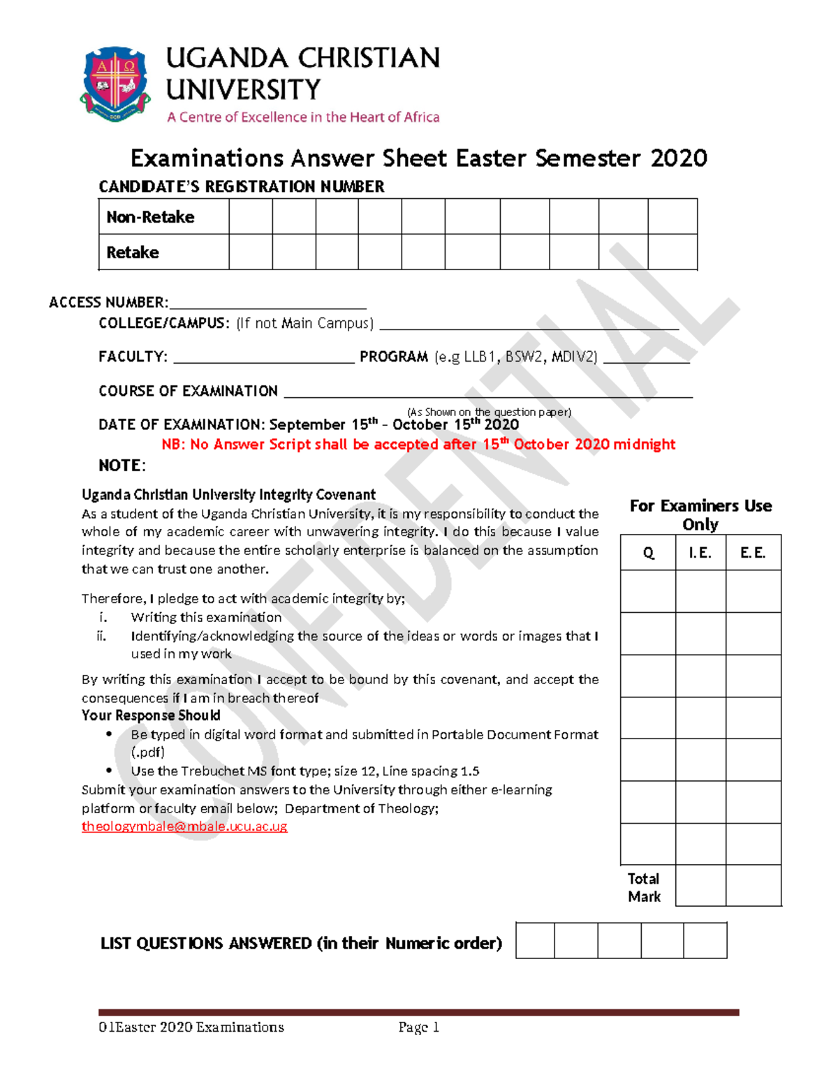 Answer Script - I do this because I value integrity and because the ...