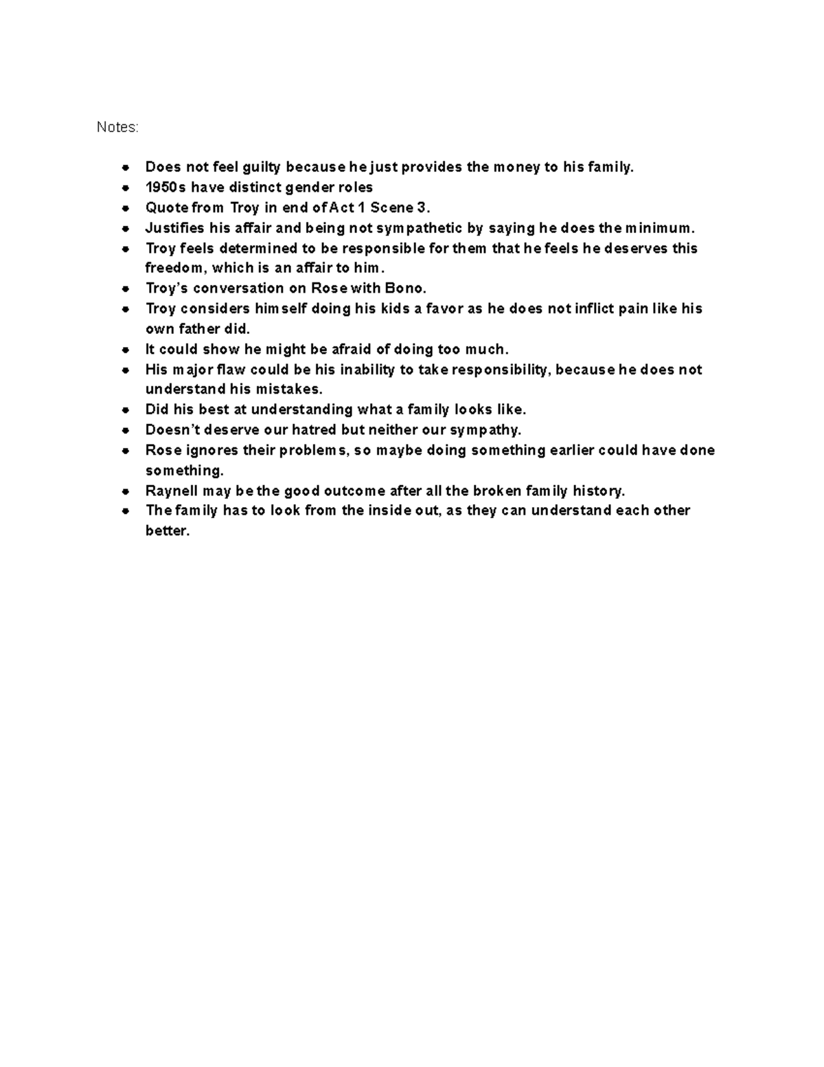 Socratic Seminar Notes Fences - Notes: Does not feel guilty because he ...
