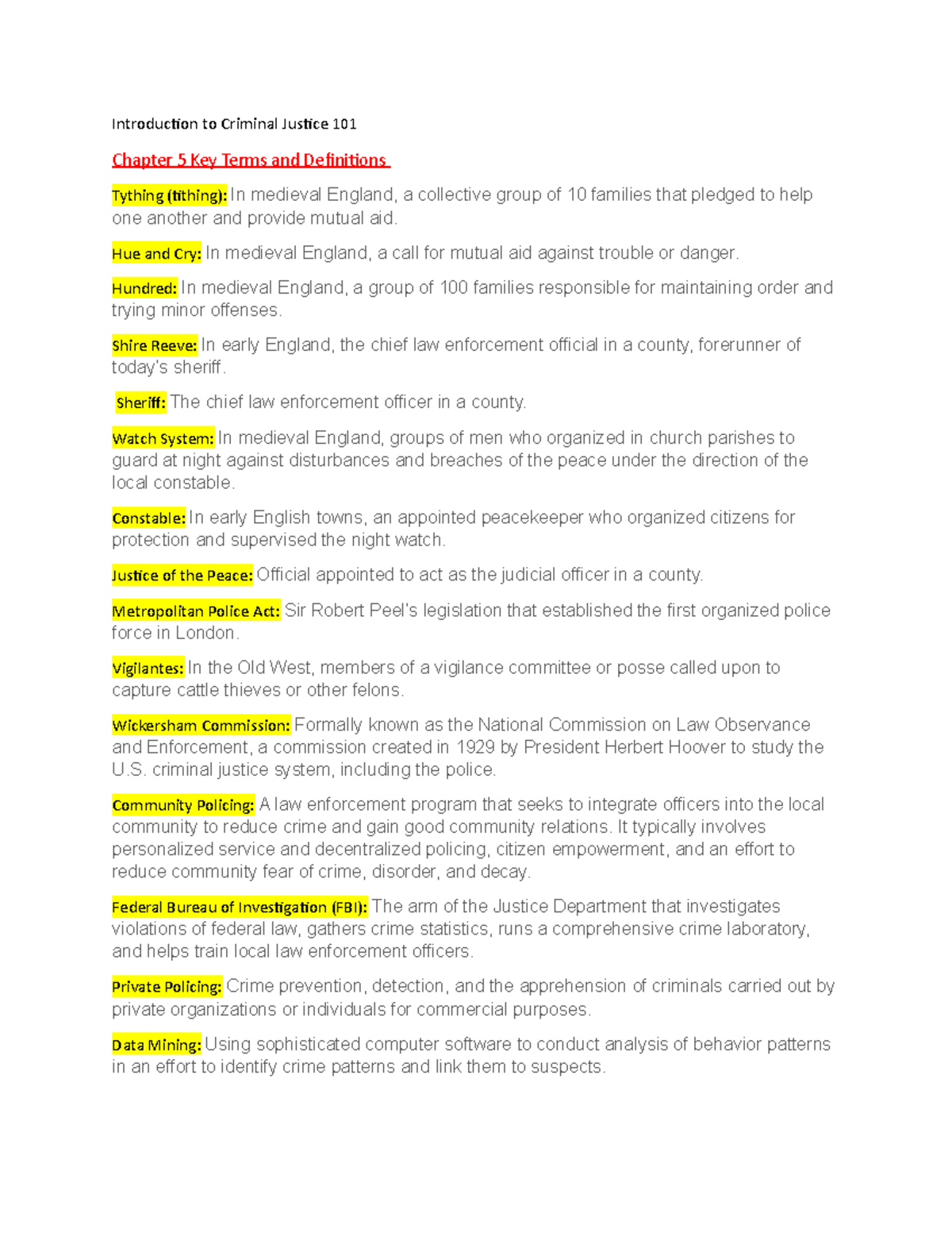 CJ Vocab Ch 5 - kelly roth - Introduction to Criminal Justice 101 ...