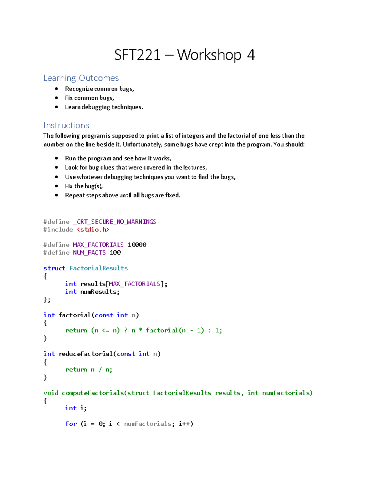 Workshop 4 - Debugging - SFT221 – Workshop 4 Learning Outcomes ...